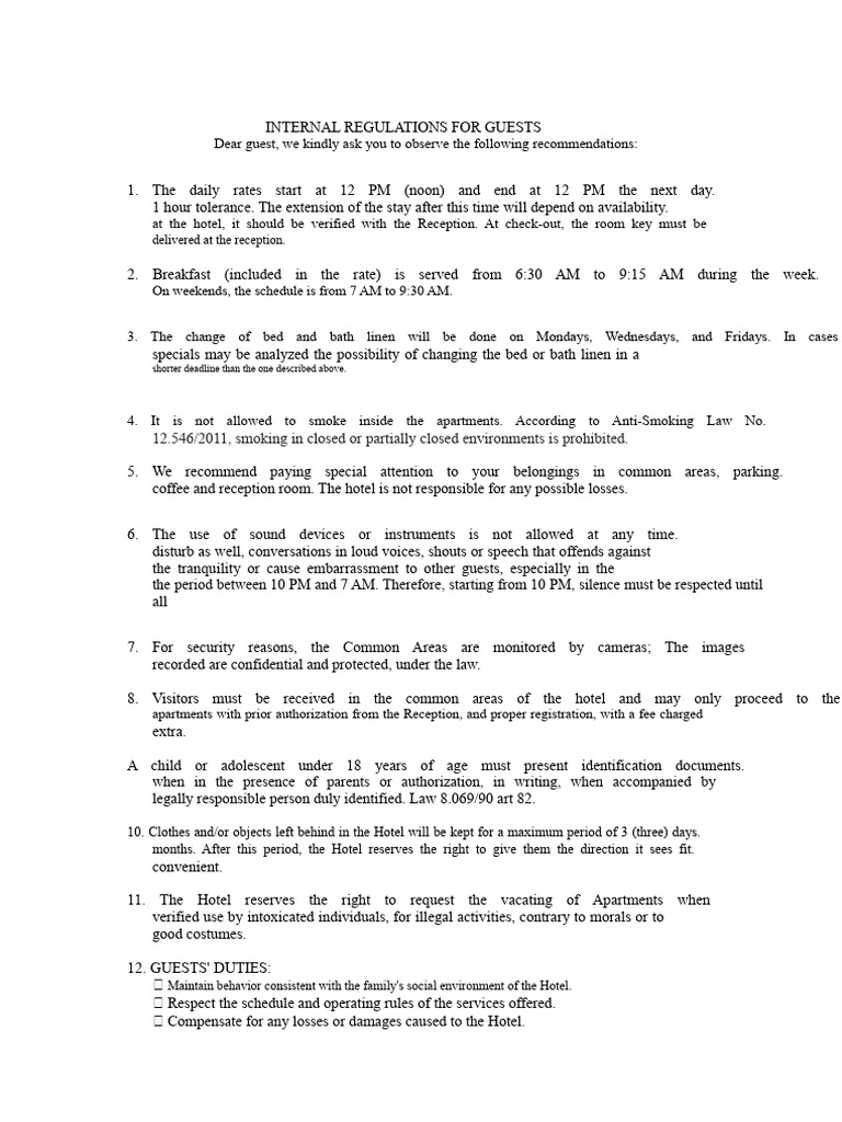 Guest Regulations and Guidelines | PDF