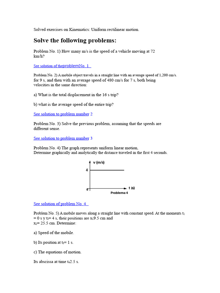 Solved Exercises Of Kinematics Pdf Speed Acceleration