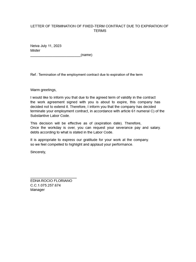 Fixed-Term Contract Termination Notice | PDF