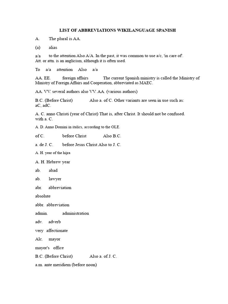 Spanish Abbreviations and Acronyms List | PDF | Anno Domini