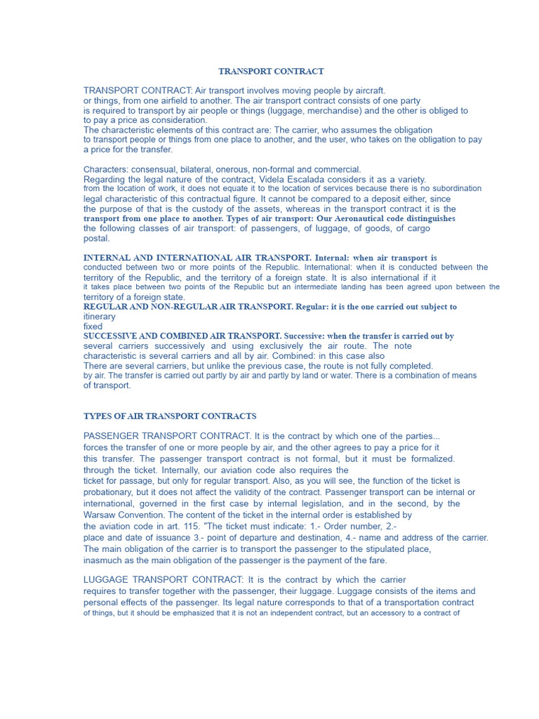 Air Transport Contract Overview | PDF | Cargo | Airlines