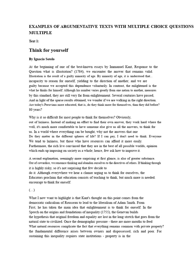 Examples of Argumentative Texts with Multiple Choice Questions | PDF | Journalism | Social ...
