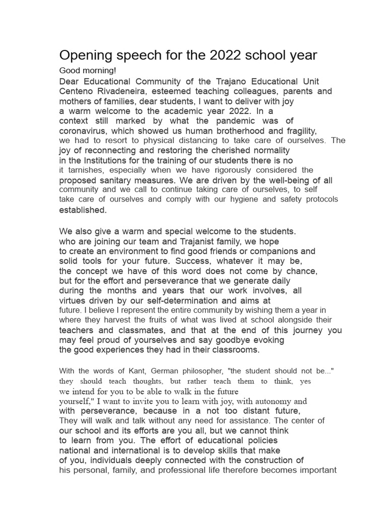 2022 School Year Opening Speech | PDF | Teachers | Learning
