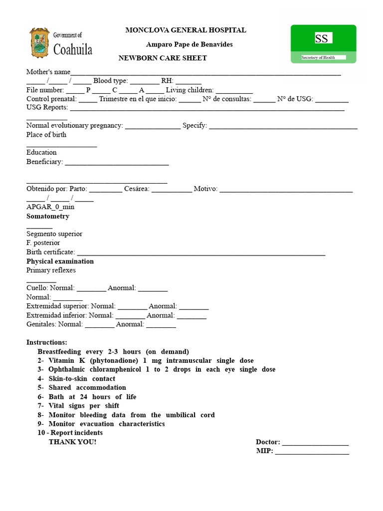 Newborn Care Instructions Sheet | PDF