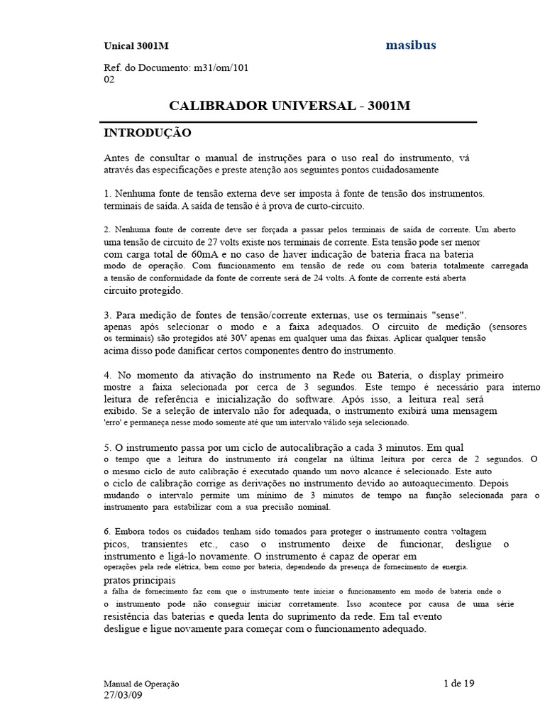 Calibrador Universal Unical 3001M | PDF | Termopar | Calibração
