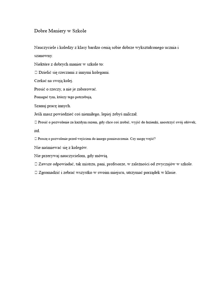 Dobre Manery W Szkole | PDF