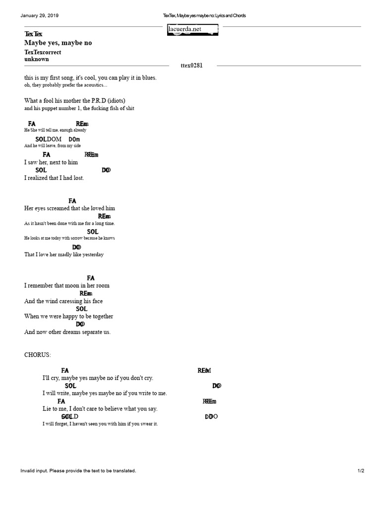 Tex Tex, Maybe Yes Maybe No - Lyrics and Chords | PDF