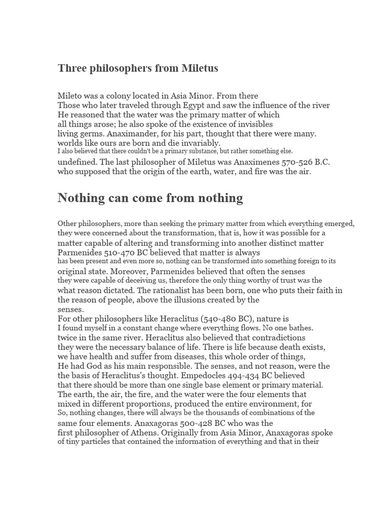 Miletus Philosophers and Their Ideas | PDF | Aristotle | Plato