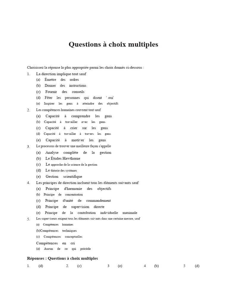 Quiz sur la direction et les compétences humaines | PDF