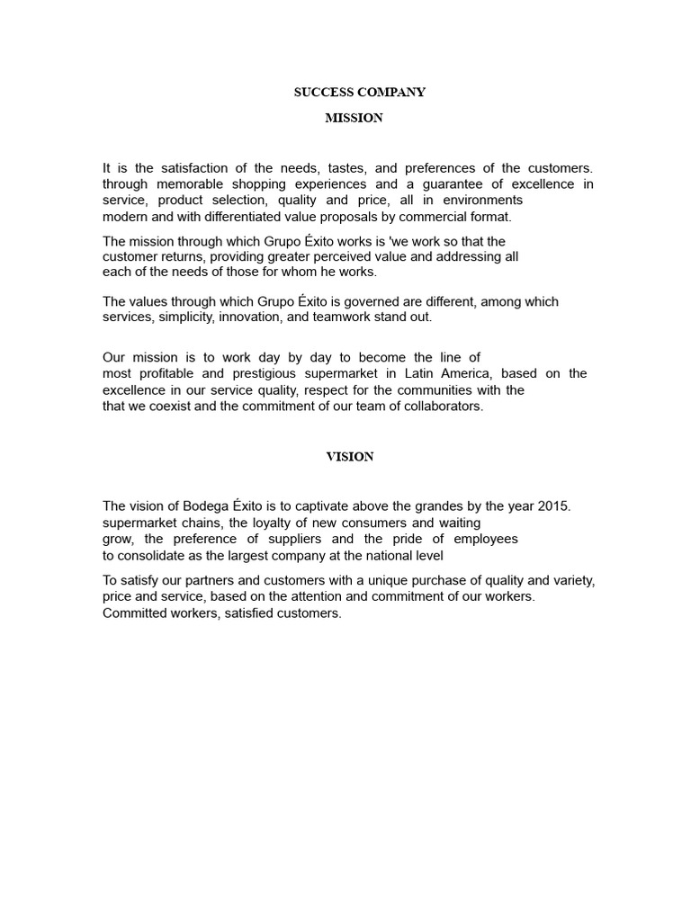 Mission and Vision of Company Success | PDF