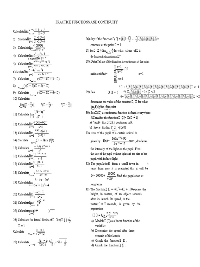 Practice Limits and Continuity UNT | PDF | Mathematical Objects ...