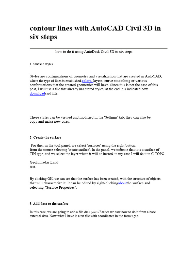 Contour Lines with AutoCAD Civil 3D in Six Steps | PDF | Contour Line ...