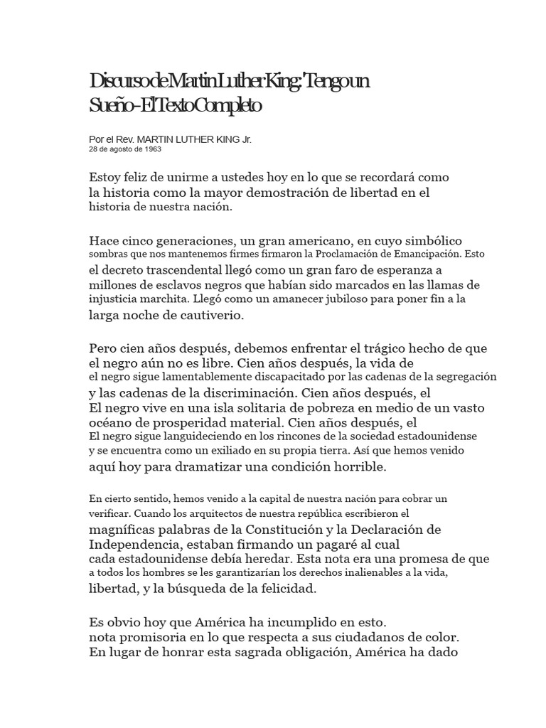 Martin Luther King Jr. Tengo Un Sueño | PDF