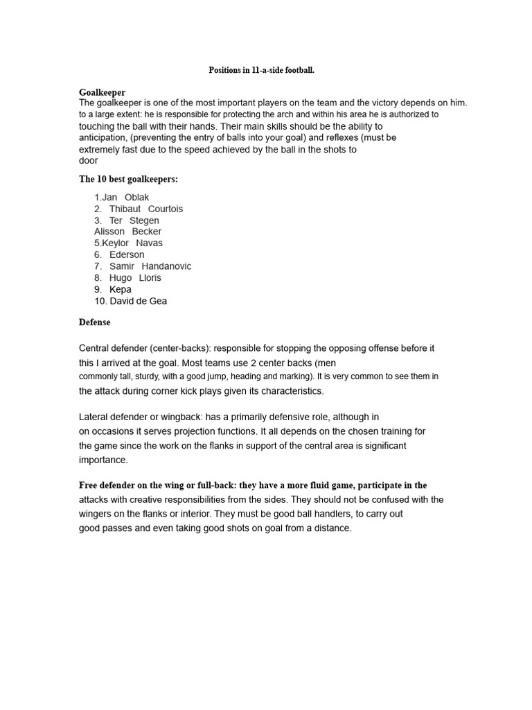 Overview of 11-a-Side Football Positions | PDF | Forward (Association ...