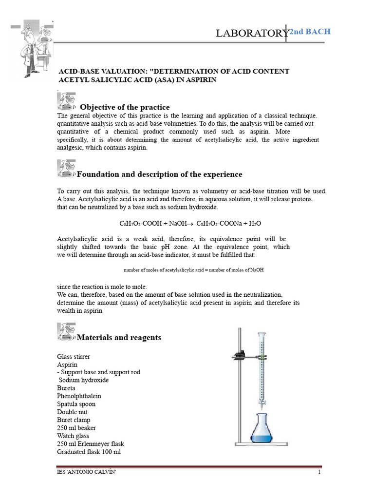 Acid Content Analysis of Aspirin | PDF | Acid | Titration