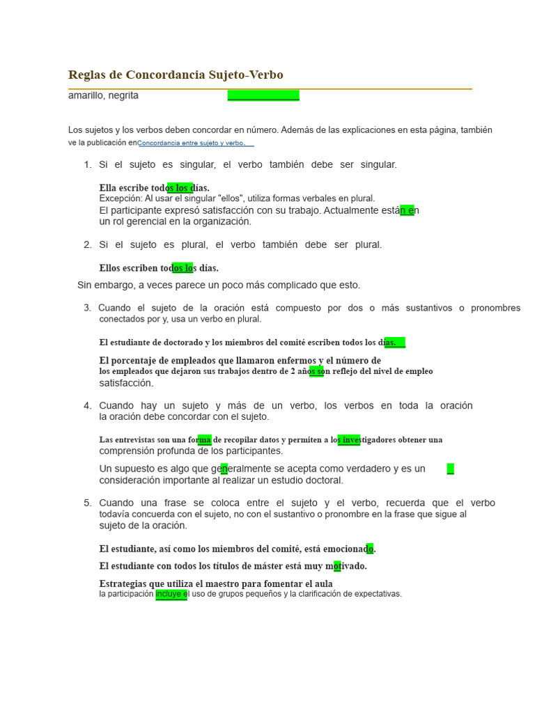 Reglas de Concordancia Sujeto-Verbo | PDF | Plural | Verbo