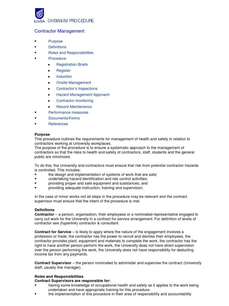 Contractor Management | PDF | General Contractor | Occupational Safety ...