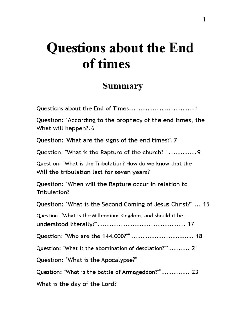 End Times: Key Questions Answered | PDF | Rapture | Christian Eschatology