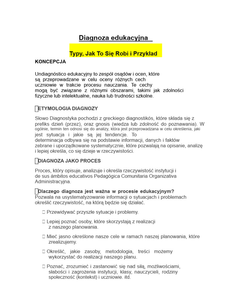 Diagnostyka Edukacyjna Typy Jak Się To Robi | PDF
