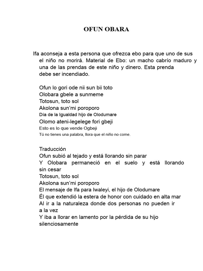 Ebo y Consejos de Ifá en Ofun Obara | PDF