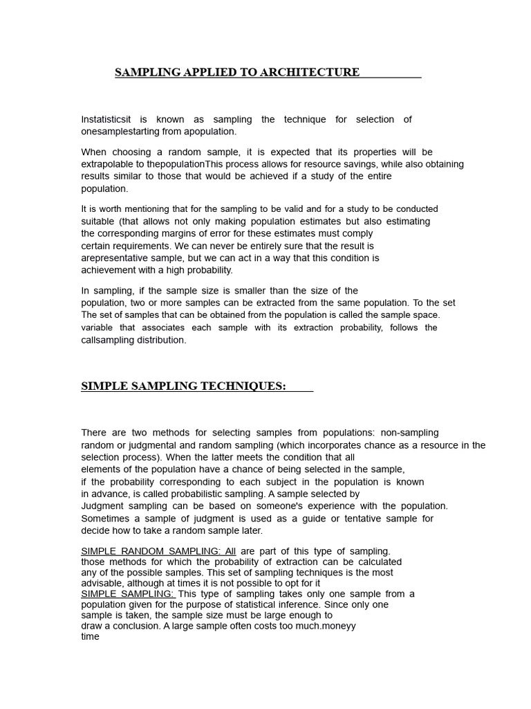 Sampling Applied To Architecture | PDF | Sampling (Statistics) | Stratified Sampling