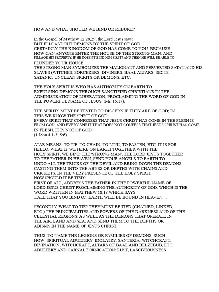 HOW AND WHAT WE SHOULD BIND OR REBUKE | PDF | Demons | Jesus