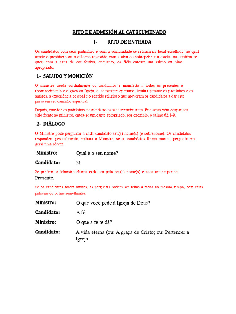 Rito de Admissão ao Catecumenado | PDF | Oração | Jesus