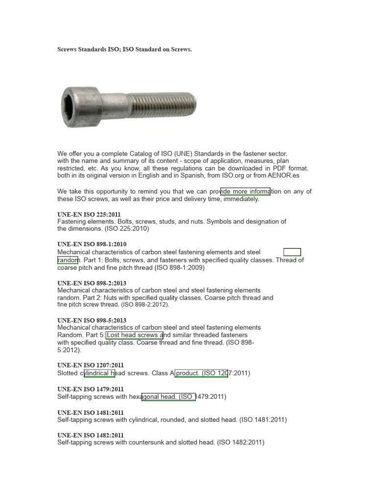 ISO Standards for Screws and Fasteners | PDF | Screw | Standardization