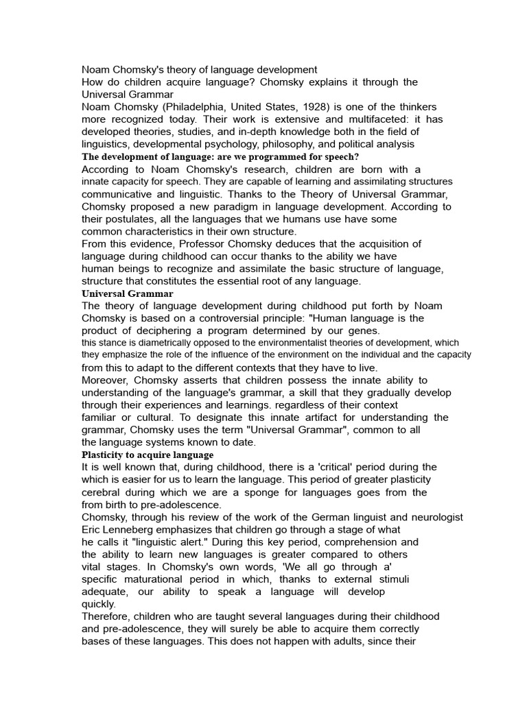 Noam Chomsky's Theory of Language Development | PDF | Language ...