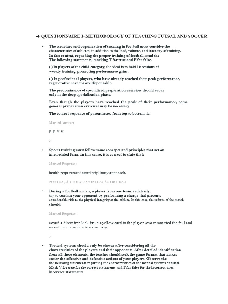 QUESTIONNAIRE I - Football and Futsal | PDF | Association Football ...