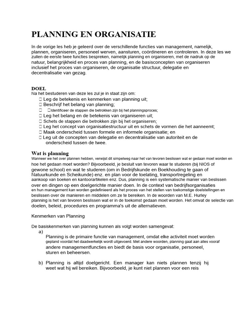 Planning en Organiseren | PDF