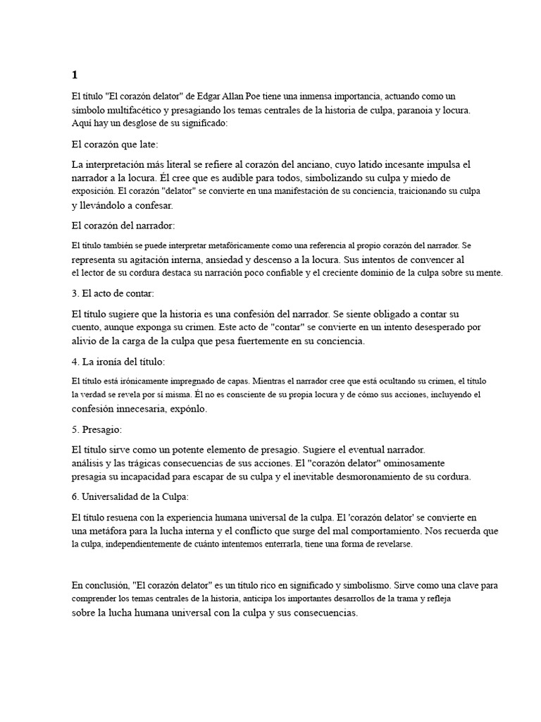 El Corazón Delator de Edgar Allan Poe | PDF | Edgar Allan Poe