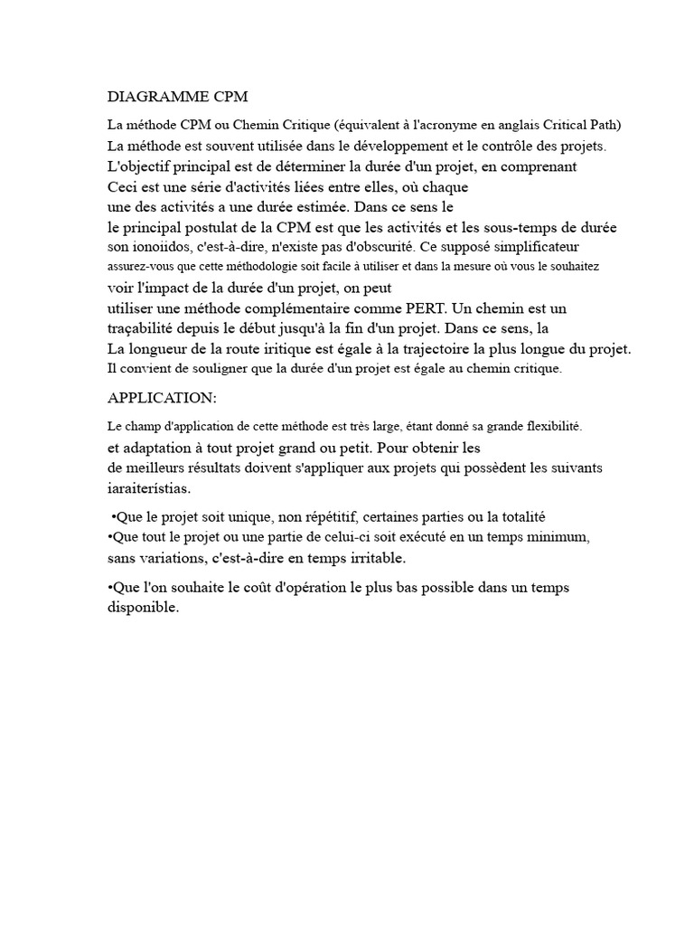 Diagramme de la méthode CPM | PDF