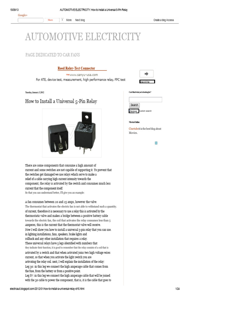 How To Install A Universal 5-Pin Relay | PDF | Relay | Switch