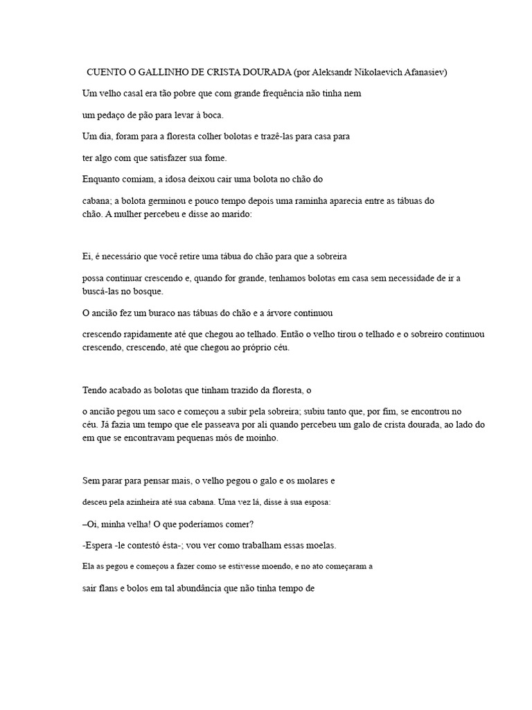 A História Do Galinho de Crista Dourada | PDF