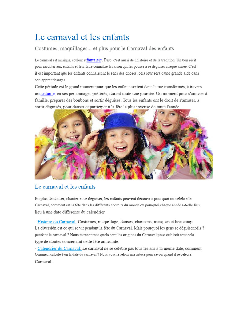 Idées de Carnaval pour Enfants : Costumes et Activités | PDF | Drapeau ...