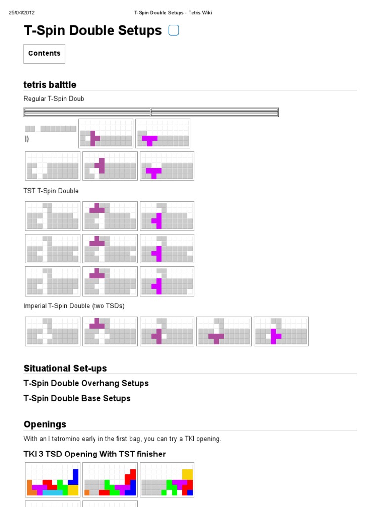 T-Spin Double Setups - Tetris Wiki | PDF | Sports | Leisure