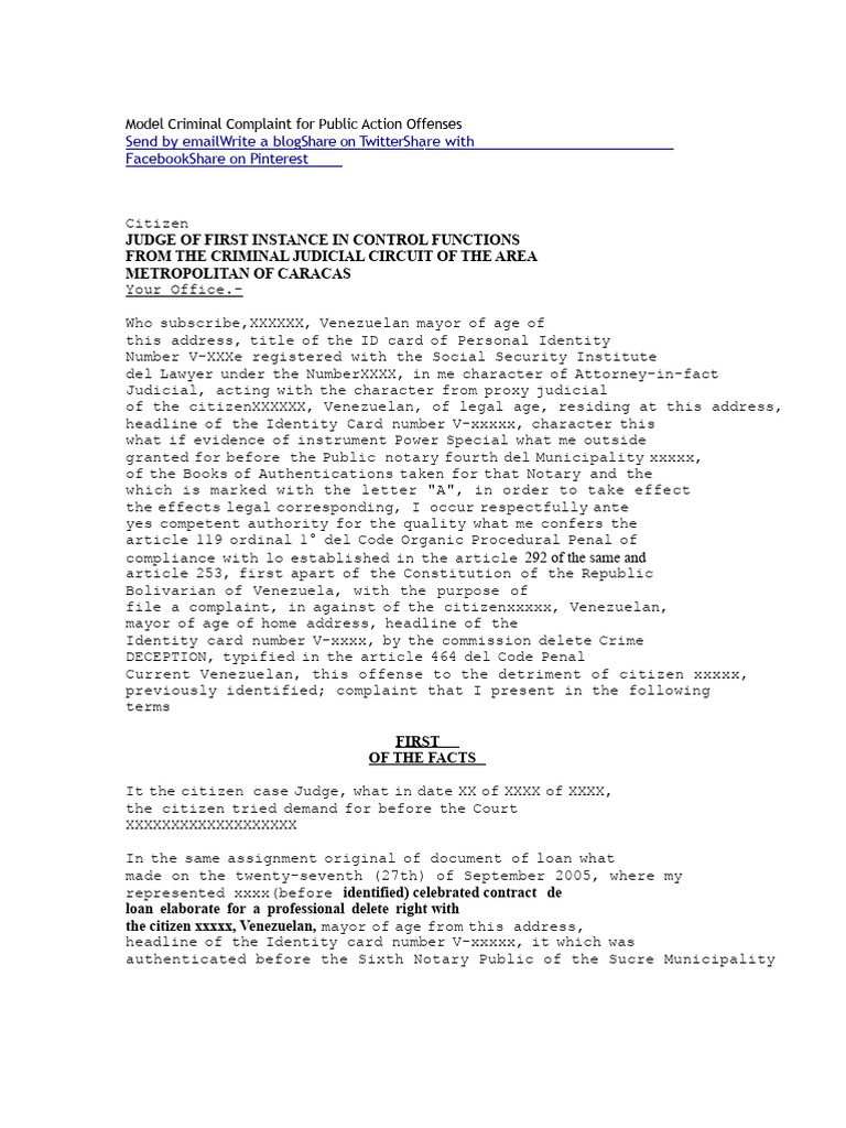 Model Criminal Complaint For Public Action Offenses | PDF | Crimes | Crime & Violence