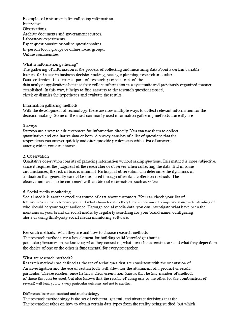 Examples of Instruments For Gathering Information | PDF | Methodology ...