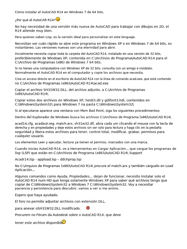 Cómo Instalar AutoCAD R14 en Windows 7 64 Bits | PDF | Cad automático ...
