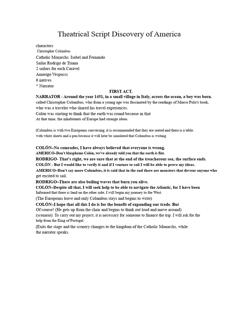 Script Discovery of America | PDF | Christopher Columbus | Voyages Of ...