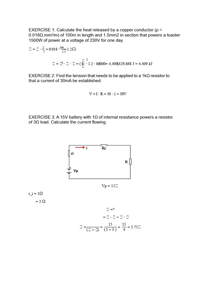 EXERCISE 1 Calculate The Heat Released by A Conductor of 1 | PDF ...
