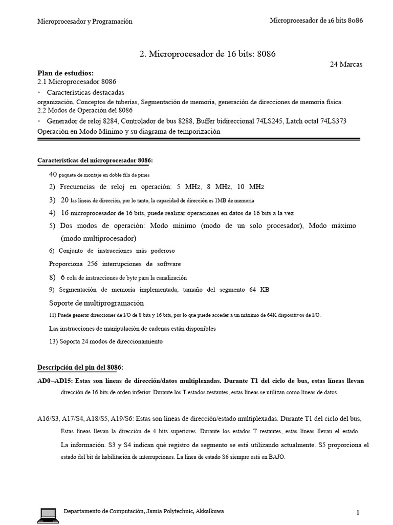 Microprocesador de 16 Bits 8086 | PDF | Poco | Microprocesador