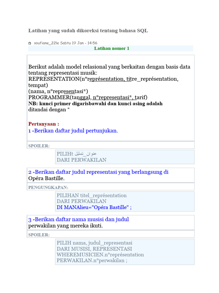 Latihan Soal Yang Telah Dikoreksi Tentang Bahasa SQL | PDF