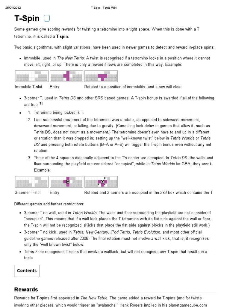 T-Spin - Tetris Wiki | PDF | Gaming | Leisure