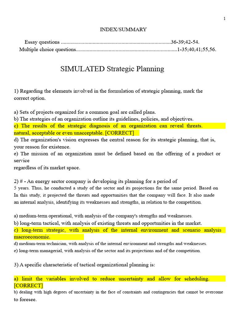 Strategic Planning and Analysis Questions | PDF | Strategic Management ...