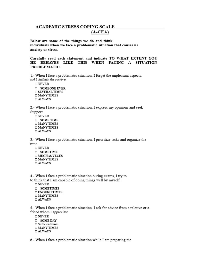 Coping Scale For Academic Stress 1 | PDF | Psychological Concepts ...