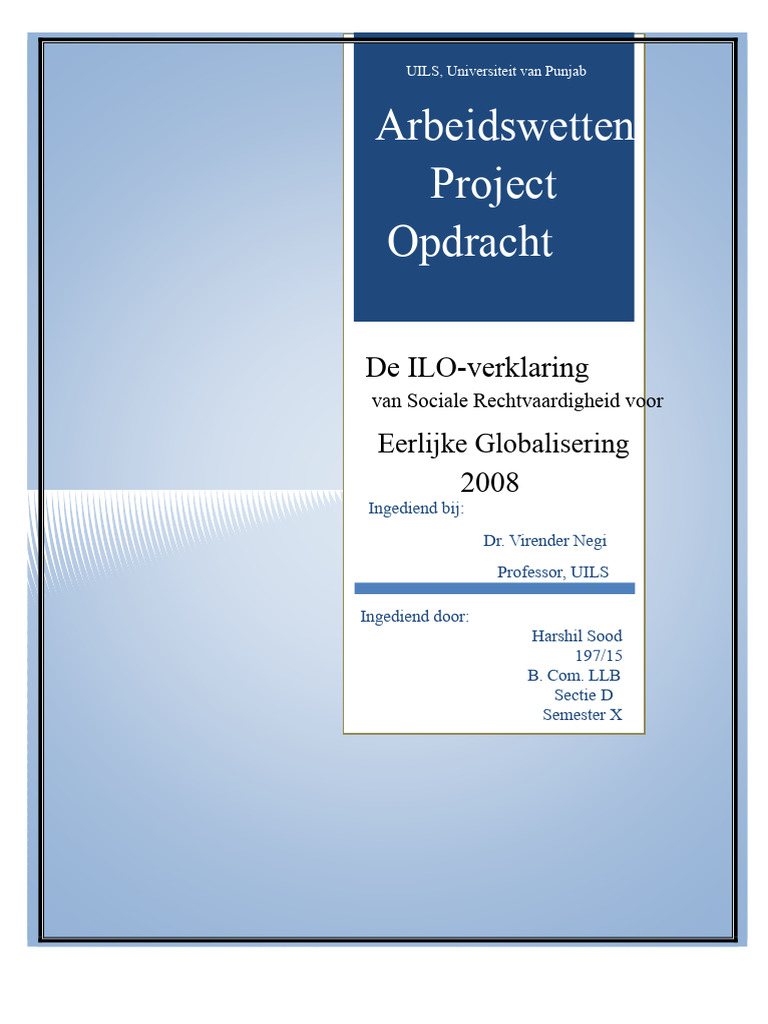 Arbeidsrecht ILO-verklaring - Harshil Sood | PDF