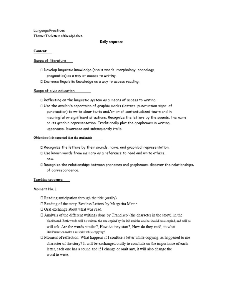 Didactic Sequence Letters 1st Grade | PDF | Word | Linguistics