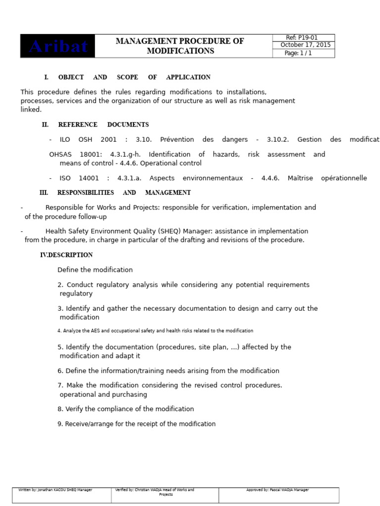 Change Management Procedure | PDF | Risk | Occupational Safety And Health